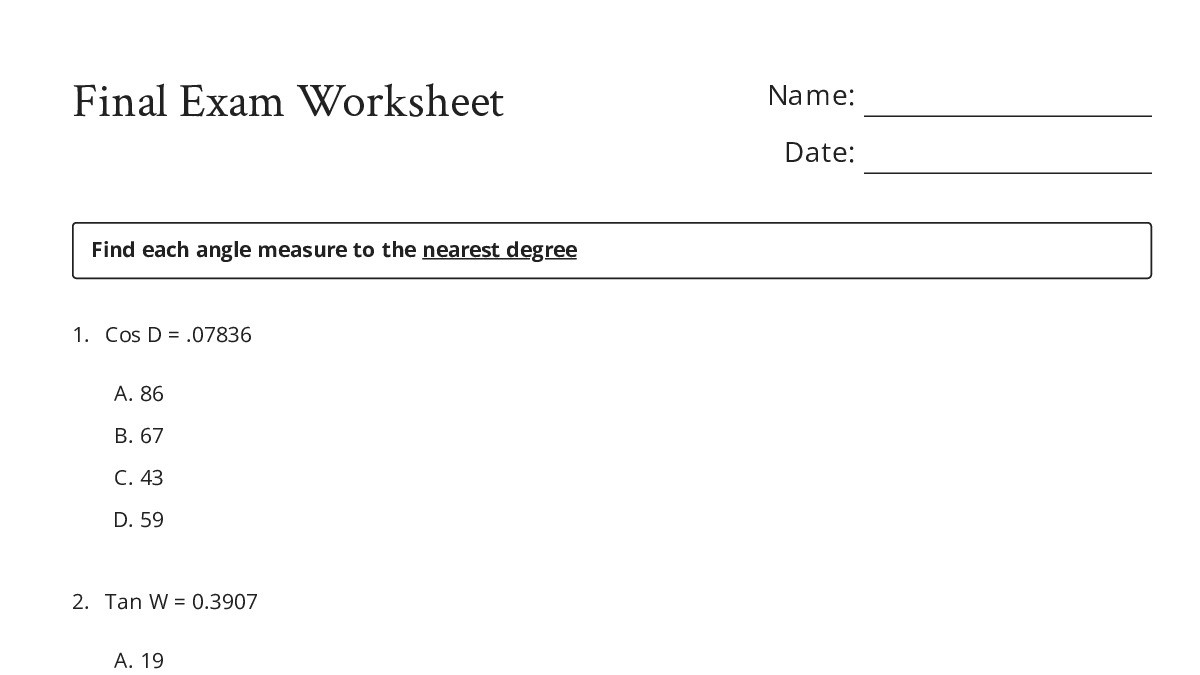 Final Exam Worksheet - My Worksheet Maker: Create Your Own Worksheets
