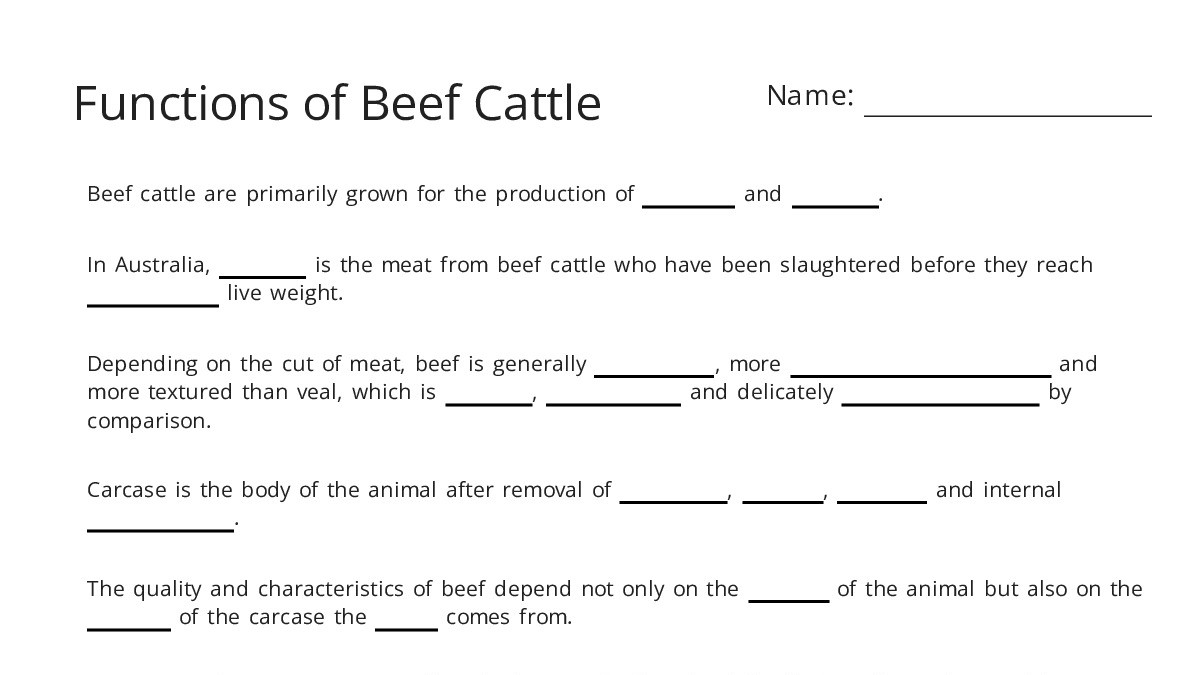Functions of Beef Cattle - My Worksheet Maker: Create Your Own Worksheets
