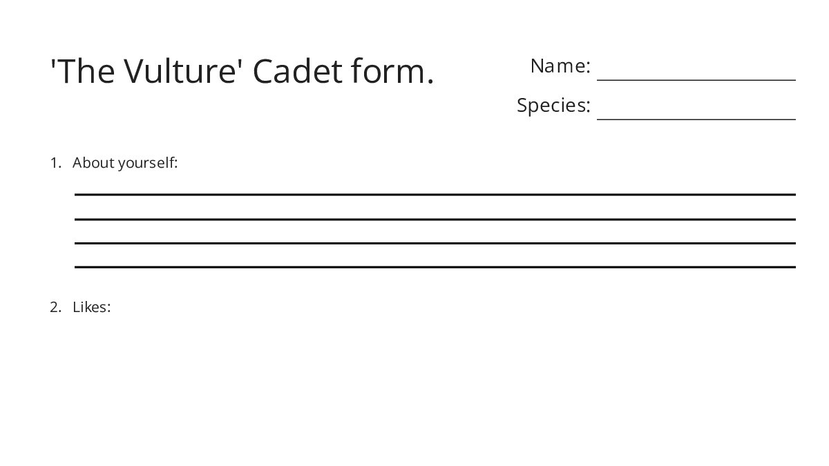 'The Vulture' Cadet form. - My Worksheet Maker: Create Your Own Worksheets