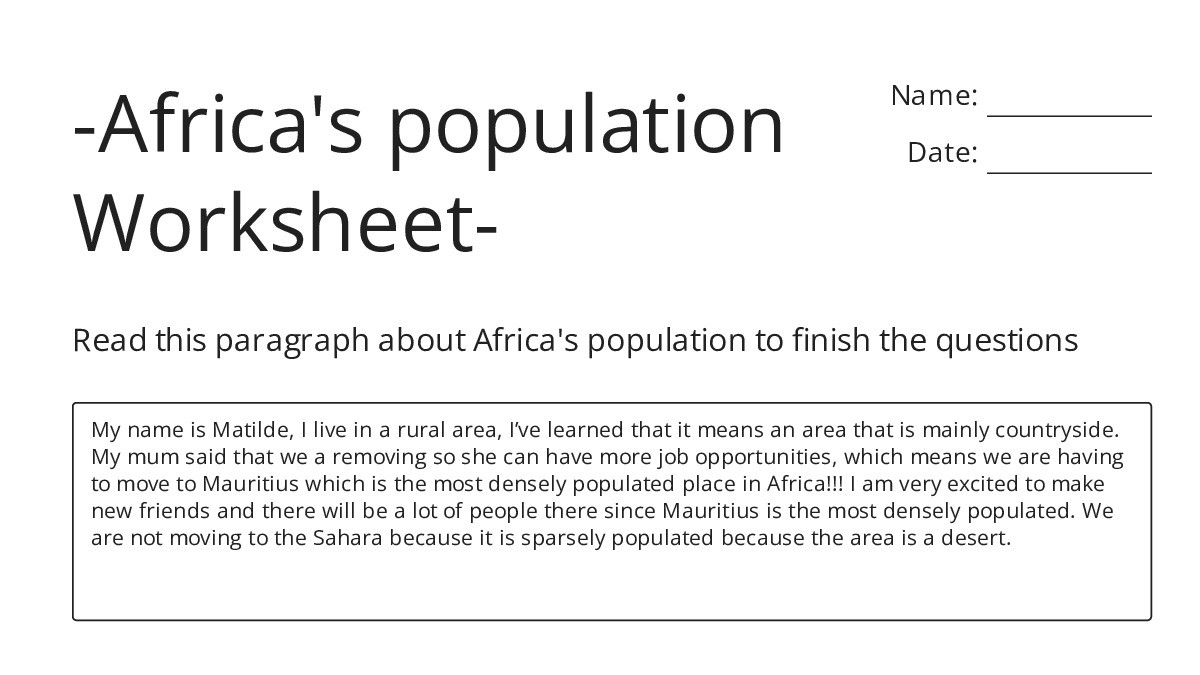 -Africa's population Worksheet- - My Worksheet Maker: Create Your Own ...