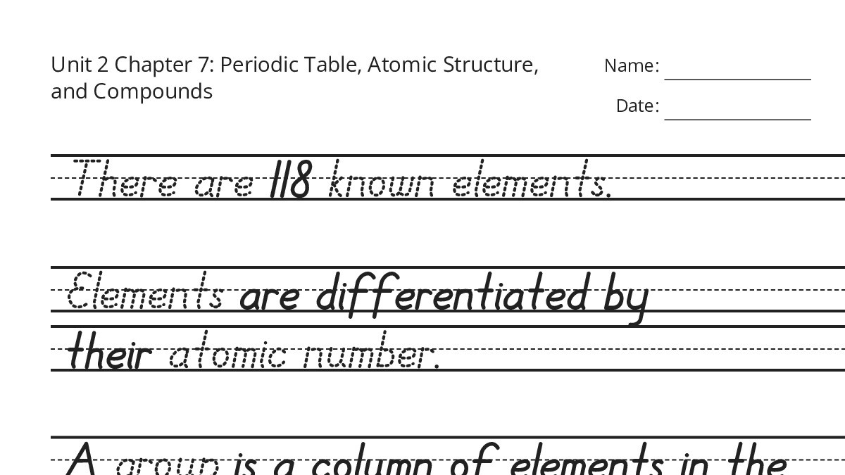 Unit 2 Chapter 7: Periodic Table, Atomic Structure, and Compounds - My ...