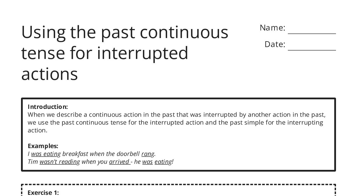 Using the past continuous tense for interrupted actions - My Worksheet ...