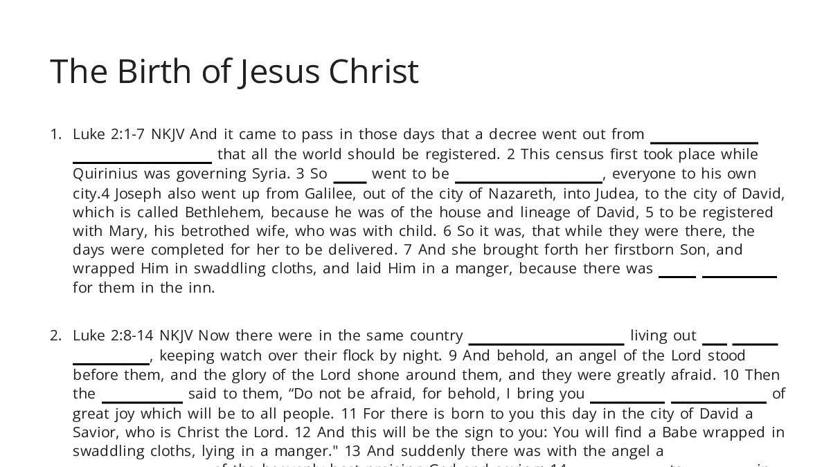 The Birth of Jesus Christ - My Worksheet Maker: Create Your Own Worksheets