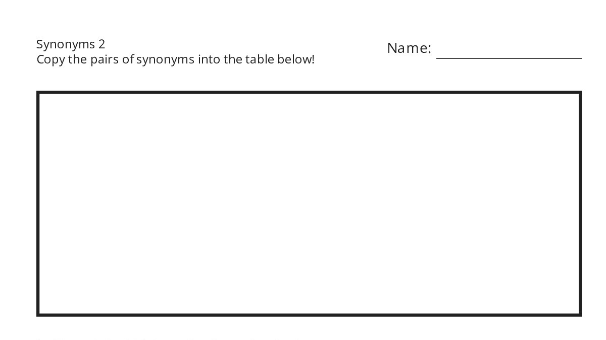 Synonyms 2 Copy the pairs of synonyms into the table below! - My ...