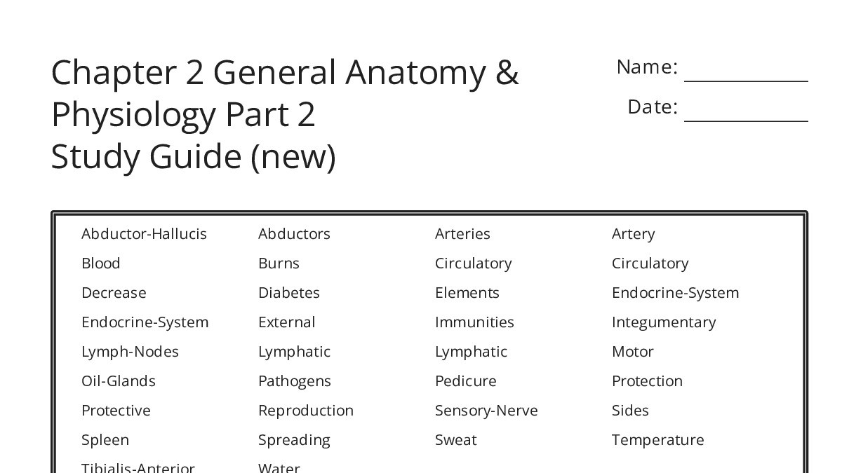 Chapter 2 General Anatomy Physiology Part 2 Study Guide New My