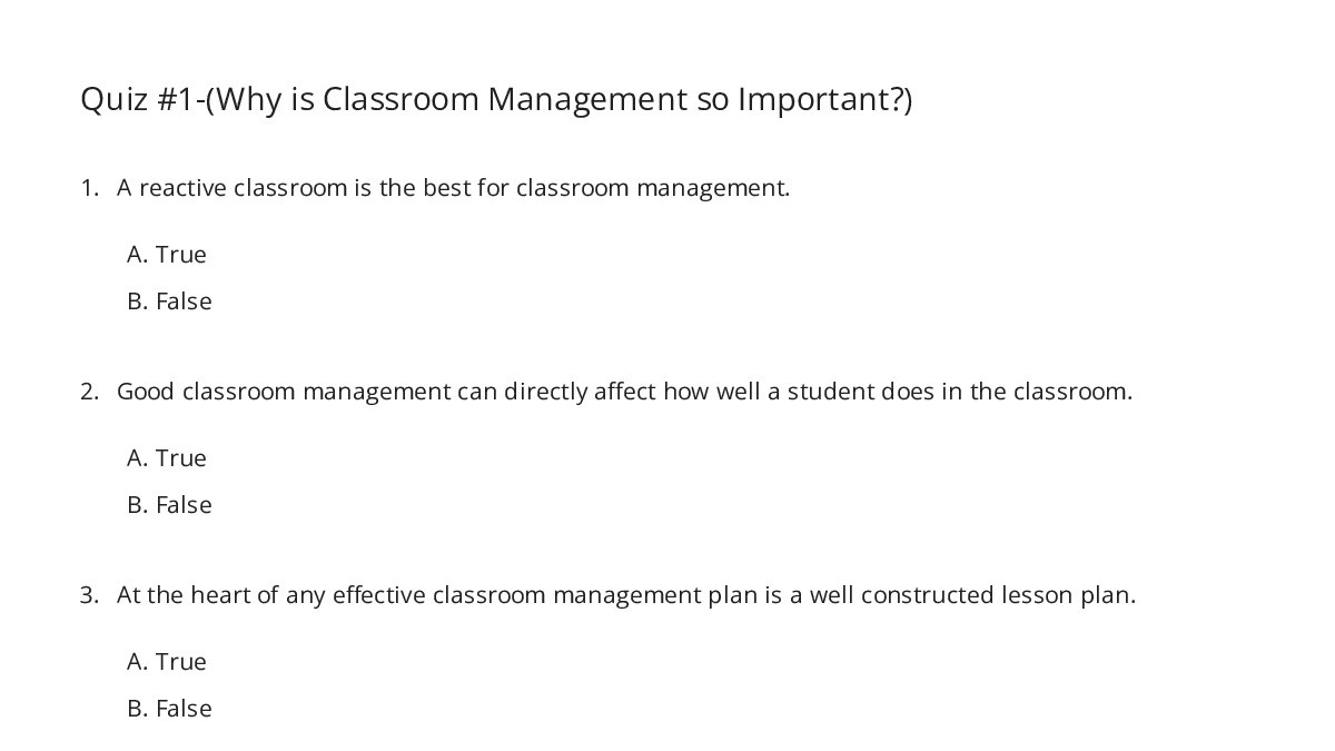 Quiz #1-(Why is Classroom Management so Important?) - My Worksheet ...