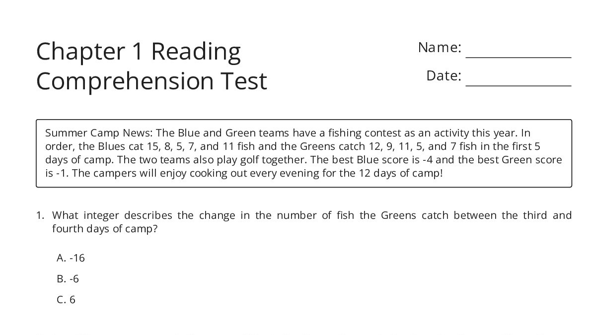 Chapter 1 Reading Comprehension Test - My Worksheet Maker: Create Your ...