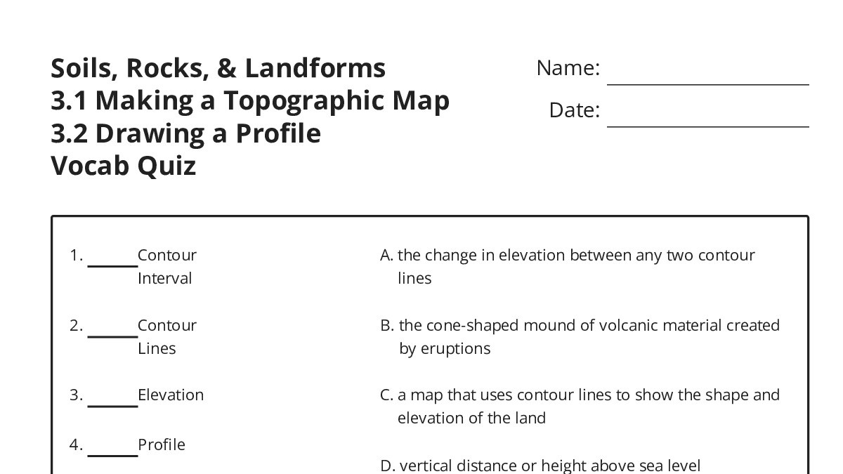 Soils, Rocks, & Landforms 3.1 Making a Topographic Map 3.2 Drawing a ...