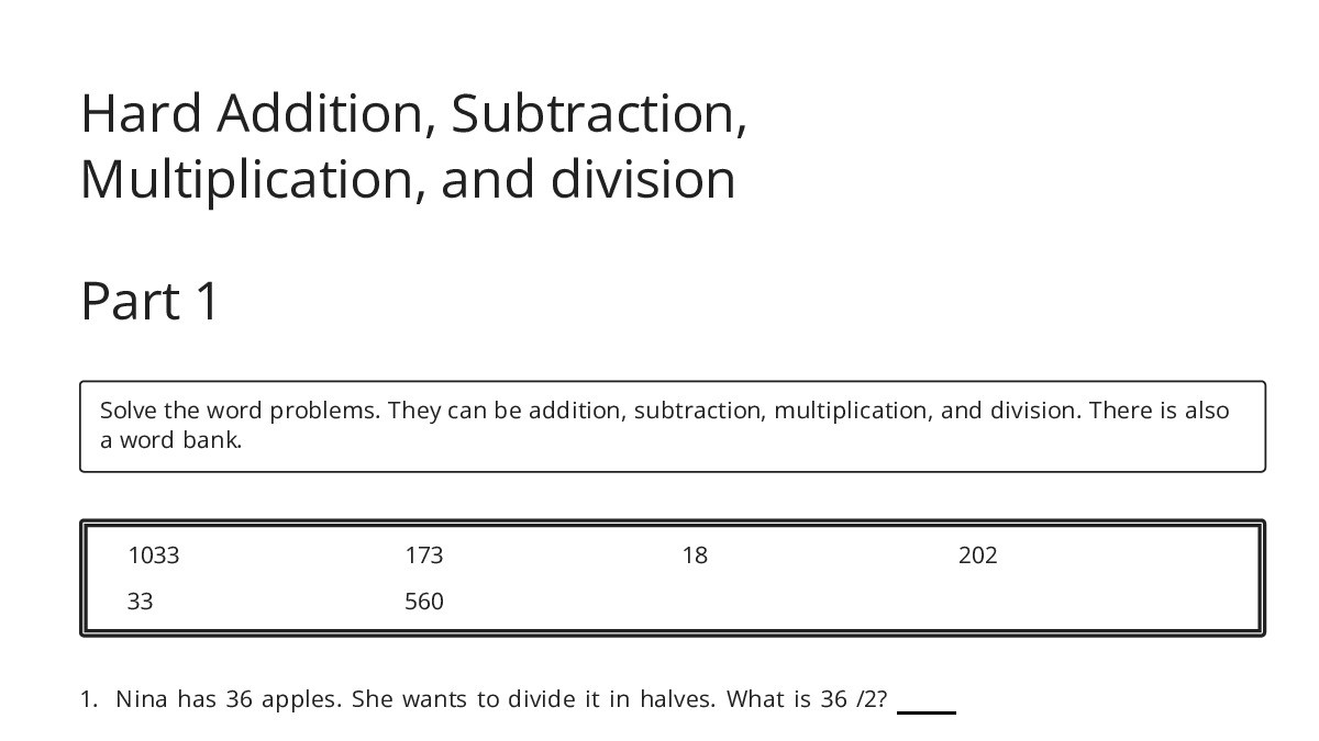 Hard Addition, Subtraction, Multiplication, and division - My Worksheet ...
