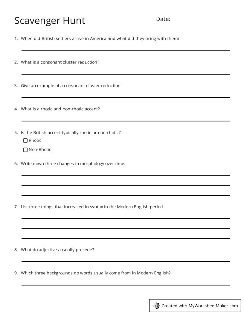 Scavenger Hunt - My Worksheet Maker: Create Your Own Worksheets
