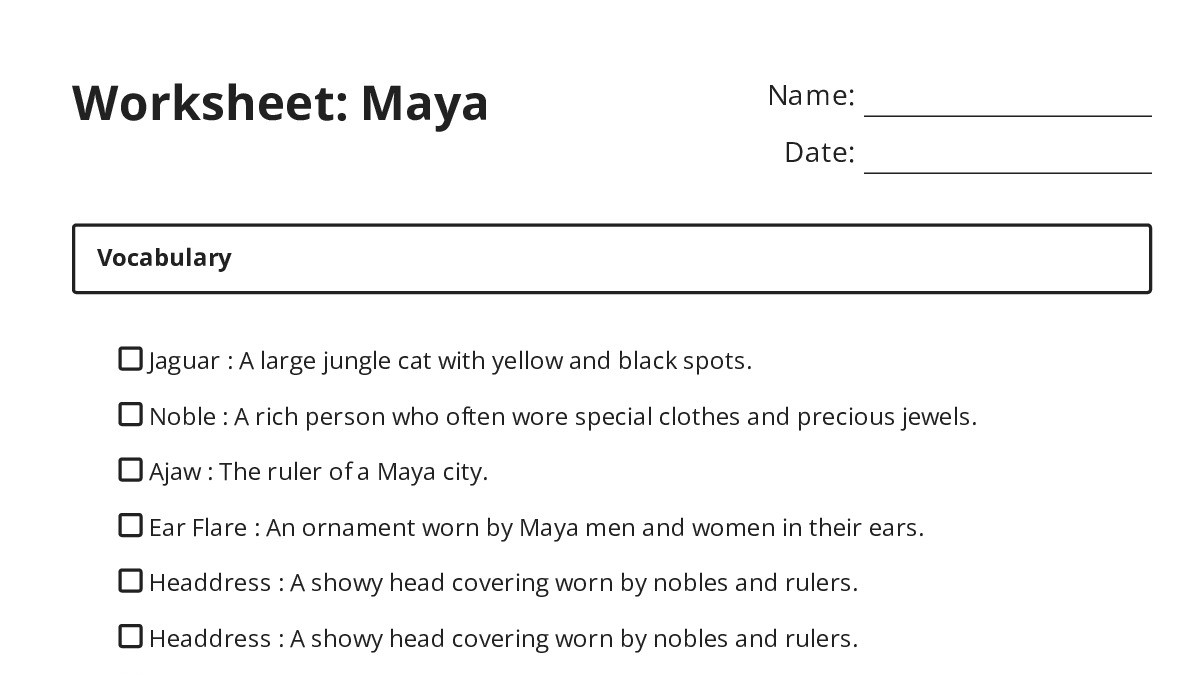 Worksheet: Maya - My Worksheet Maker: Create Your Own Worksheets