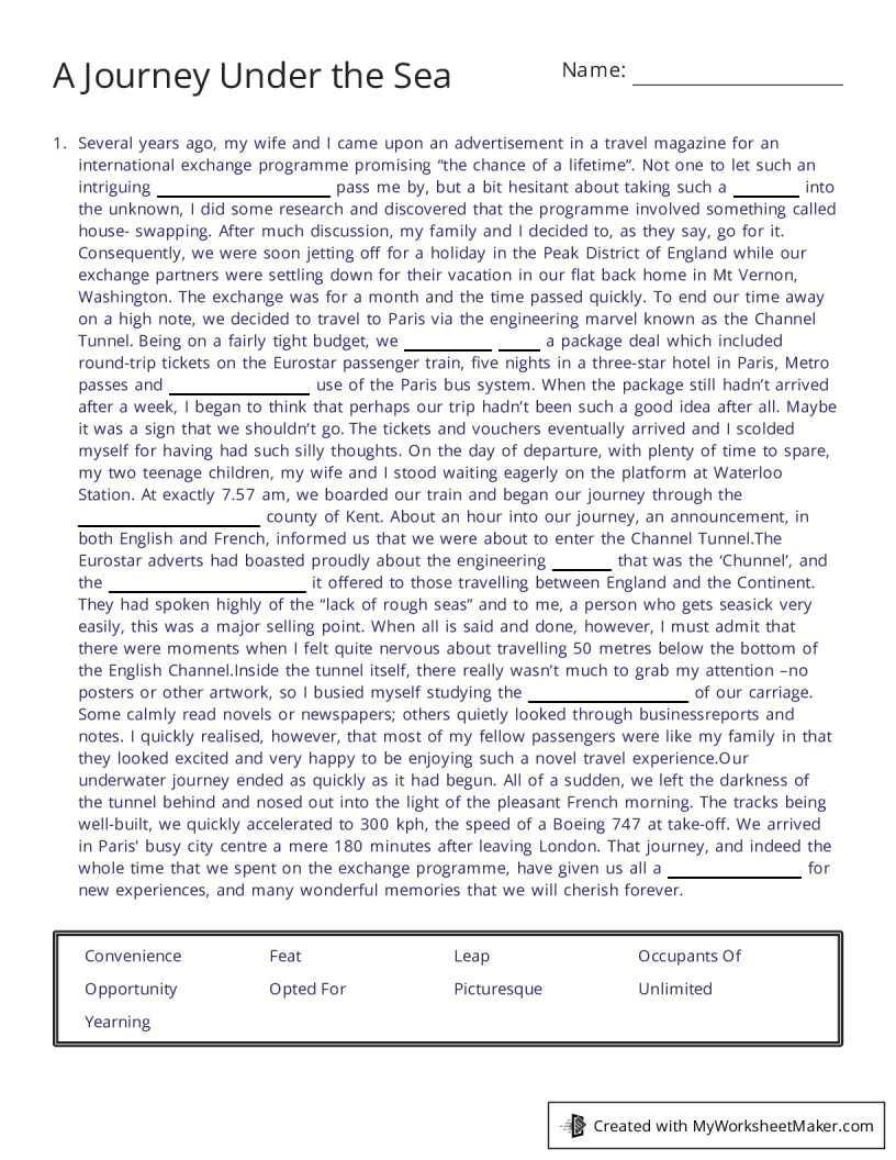 A Journey Under the Sea - My Worksheet Maker: Create Your Own Worksheets
