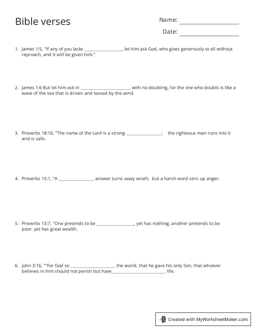 Bible verses - My Worksheet Maker: Create Your Own Worksheets