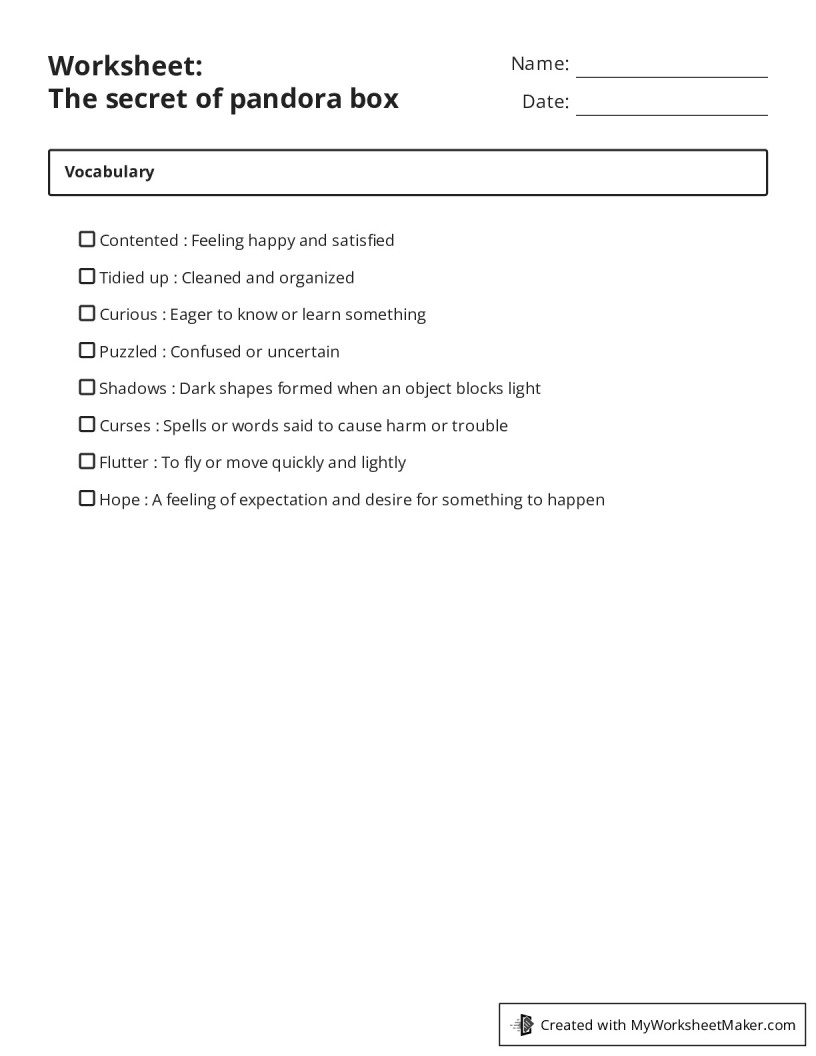 Worksheet: The secret of pandora box - My Worksheet Maker: Create Your ...