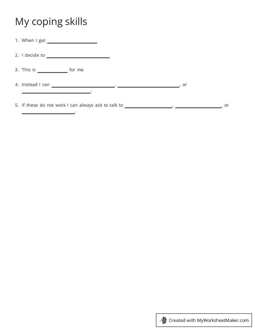 My coping skills - My Worksheet Maker: Create Your Own Worksheets