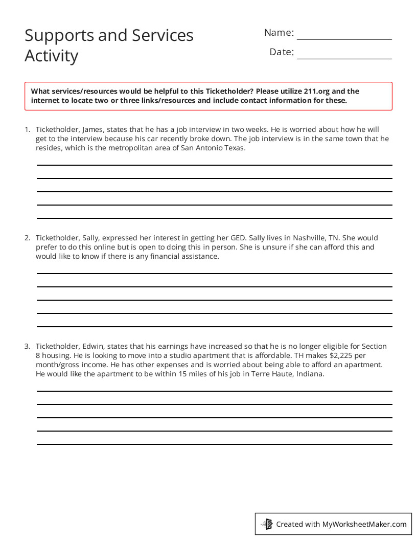 Supports and Services Activity - My Worksheet Maker: Create Your Own ...