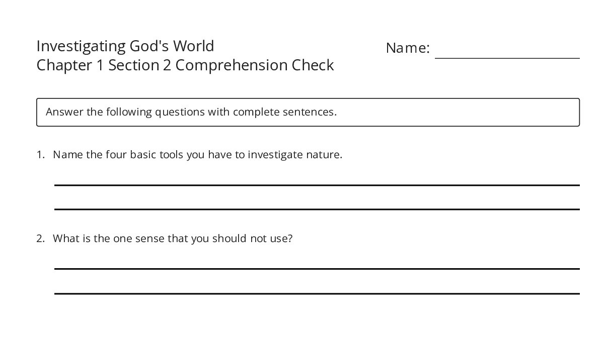 Investigating God's World Chapter 1 Section 2 Comprehension Check - My ...