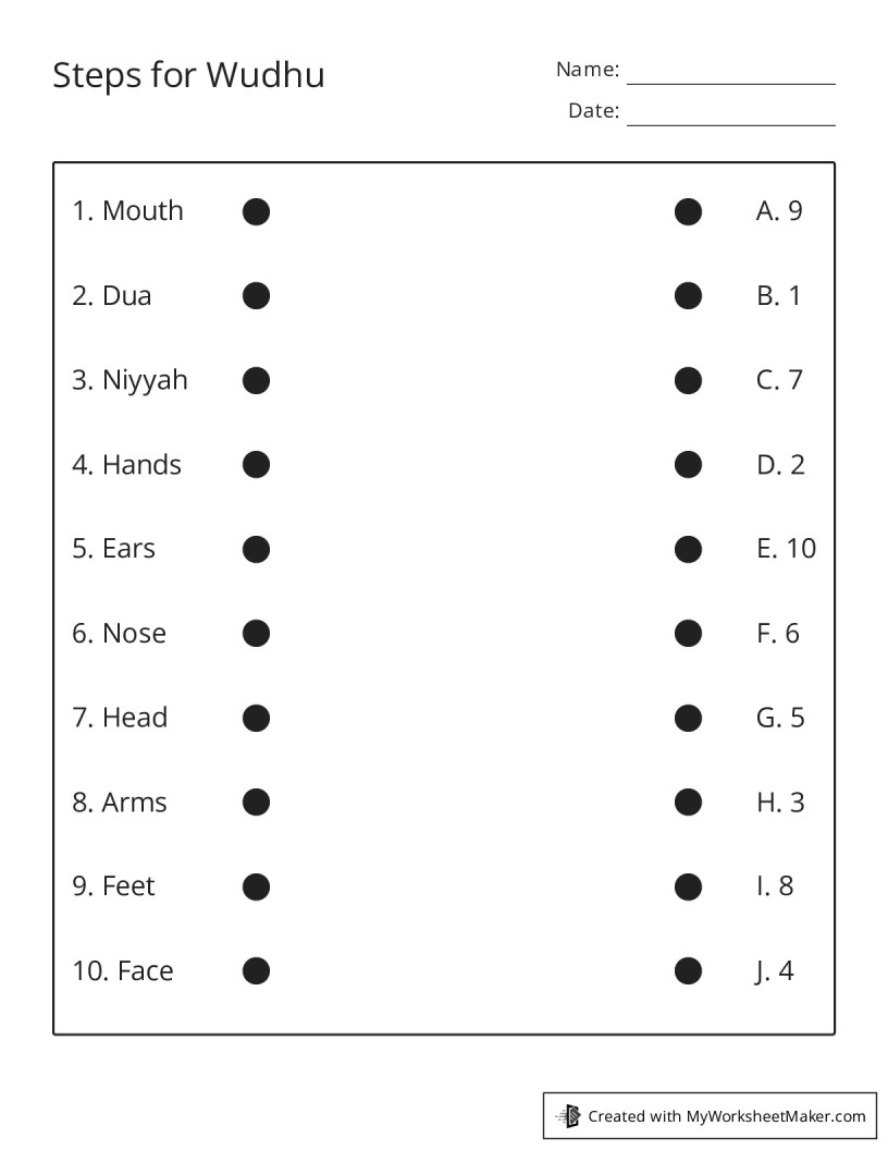 Steps for Wudhu - My Worksheet Maker: Create Your Own Worksheets