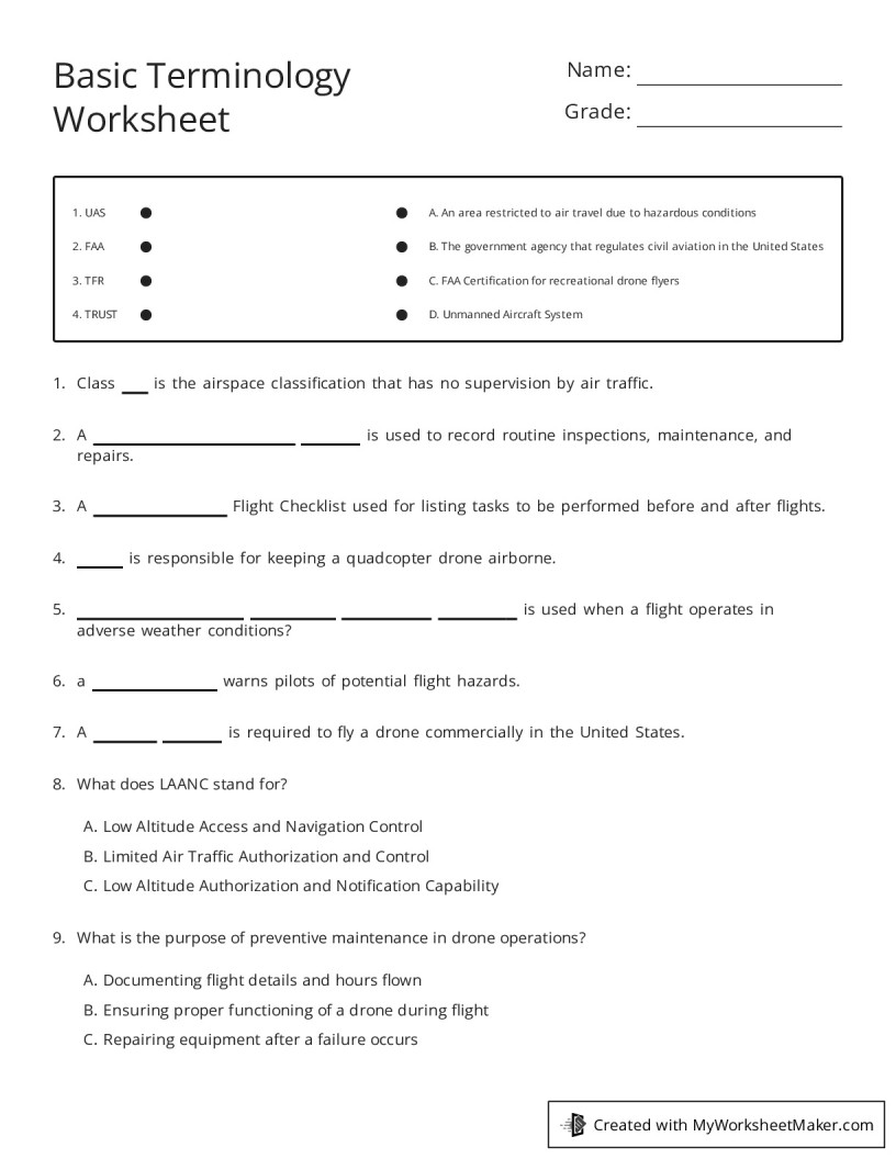 Basic Terminology Worksheet - My Worksheet Maker: Create Your Own ...