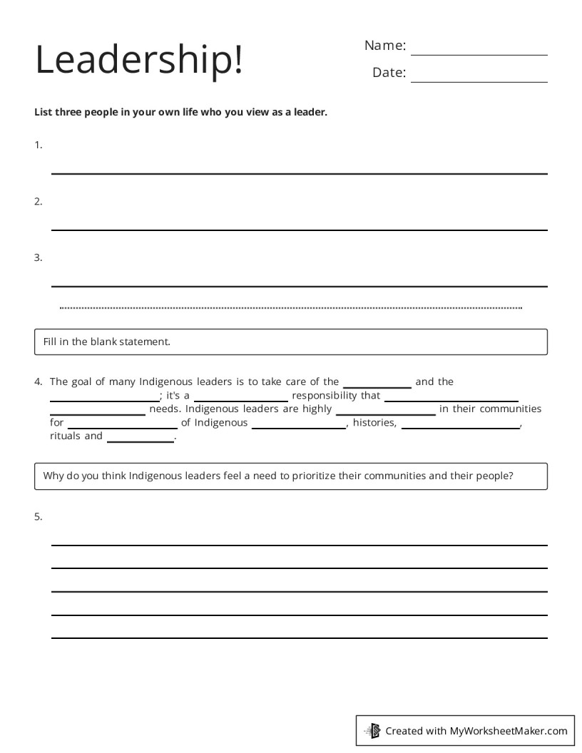 Leadership! - My Worksheet Maker: Create Your Own Worksheets