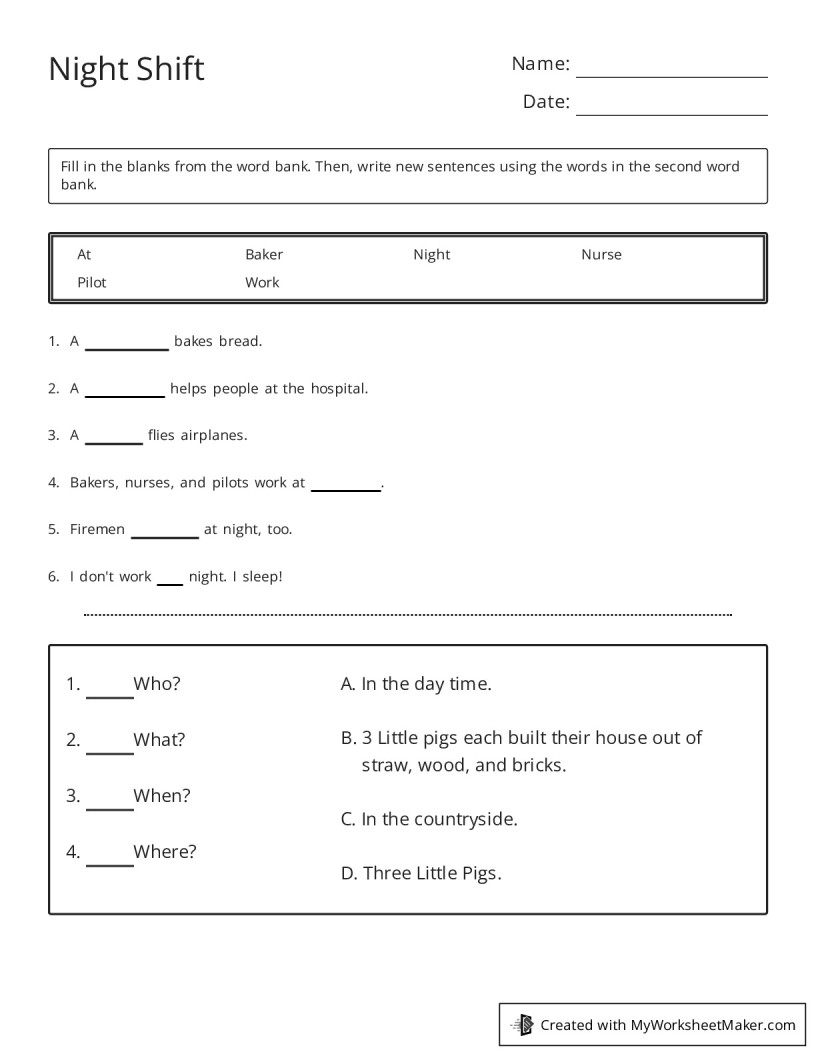 Night Shift - My Worksheet Maker: Create Your Own Worksheets
