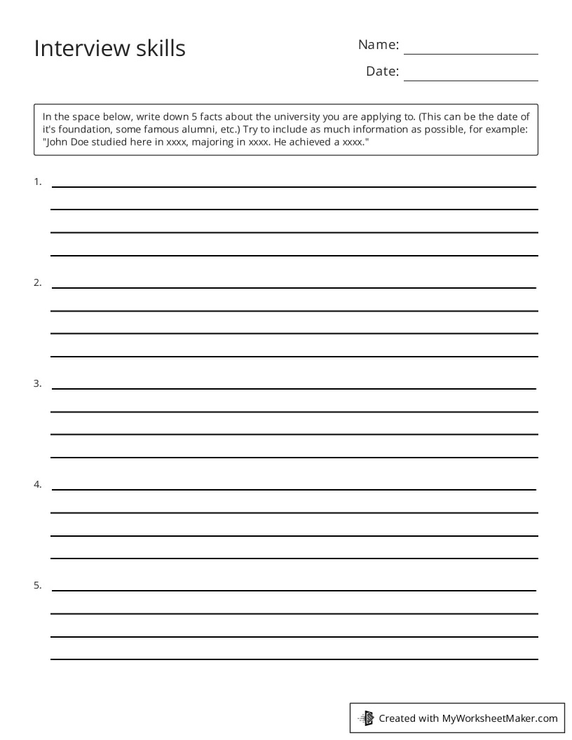 Interview skills - My Worksheet Maker: Create Your Own Worksheets