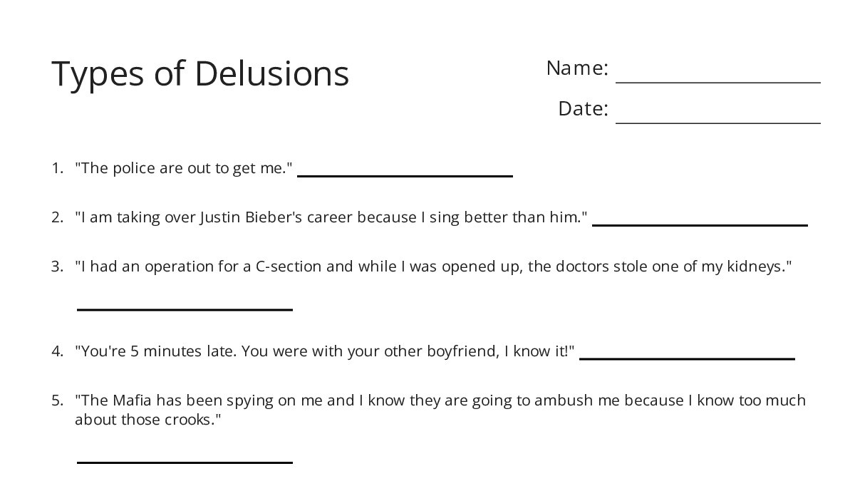 Types of Delusions - My Worksheet Maker: Create Your Own Worksheets