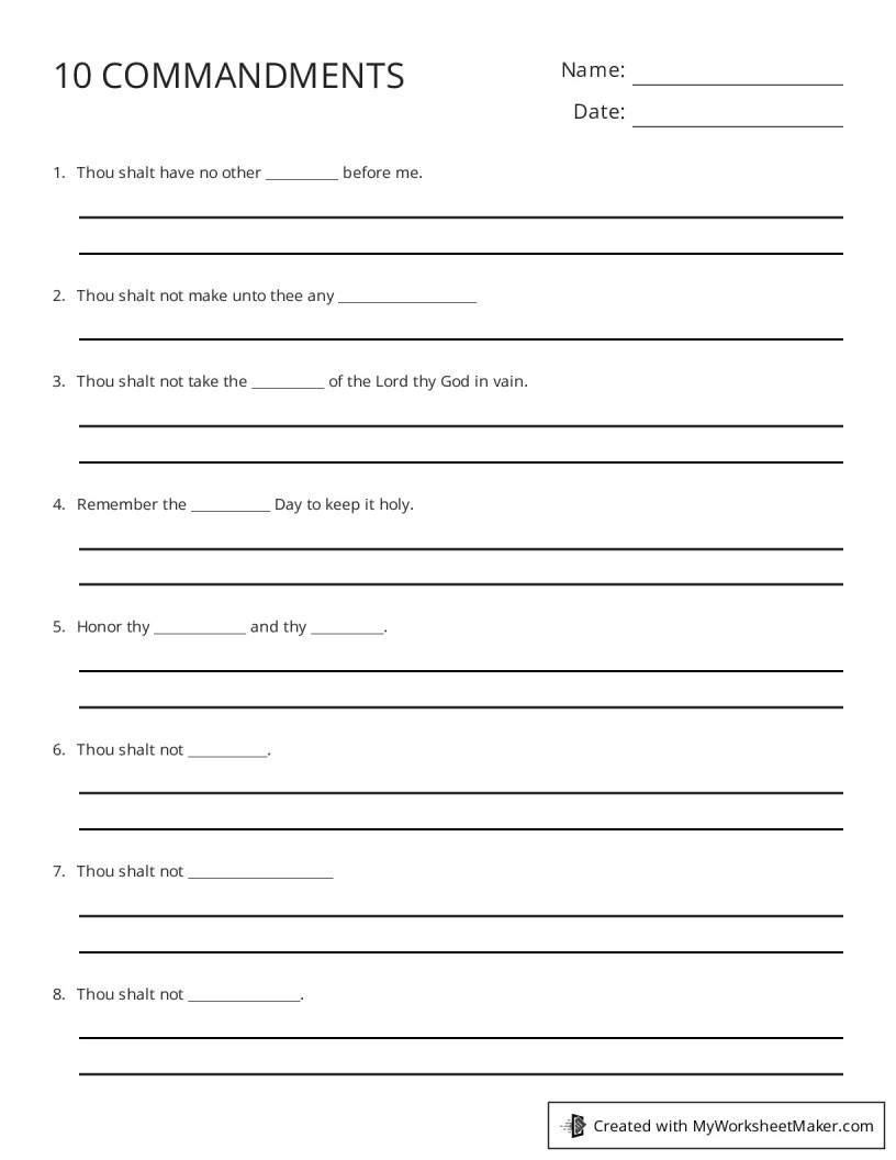 10 COMMANDMENTS - My Worksheet Maker: Create Your Own Worksheets