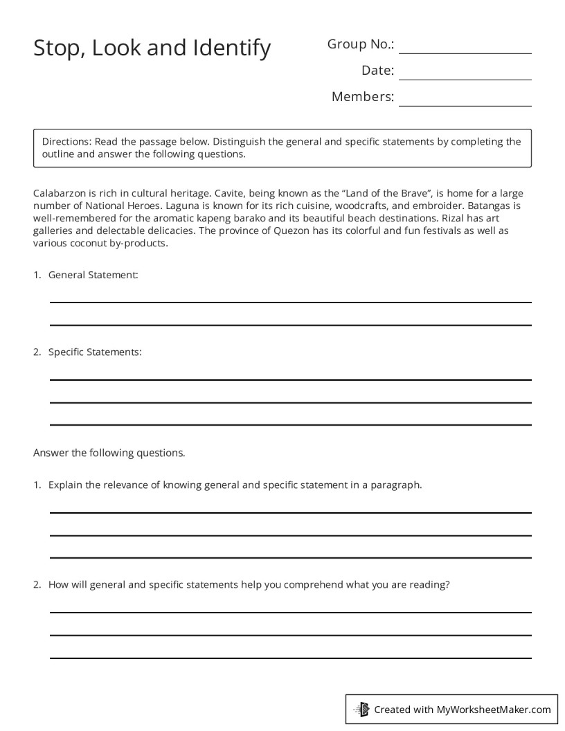 Stop, Look and Identify - My Worksheet Maker: Create Your Own Worksheets