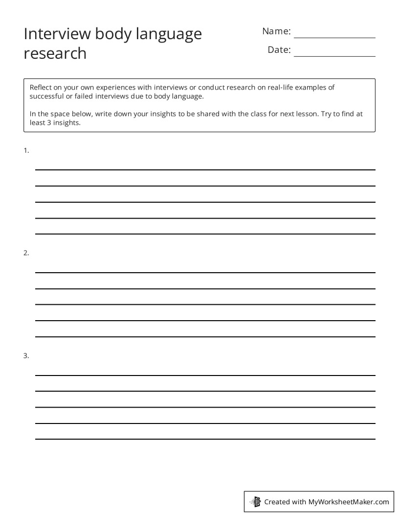 Interview body language research - My Worksheet Maker: Create Your Own ...