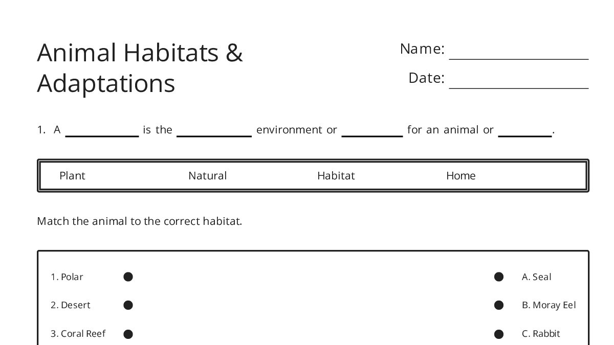 Animal Habitats & Adaptations - My Worksheet Maker: Create Your Own ...