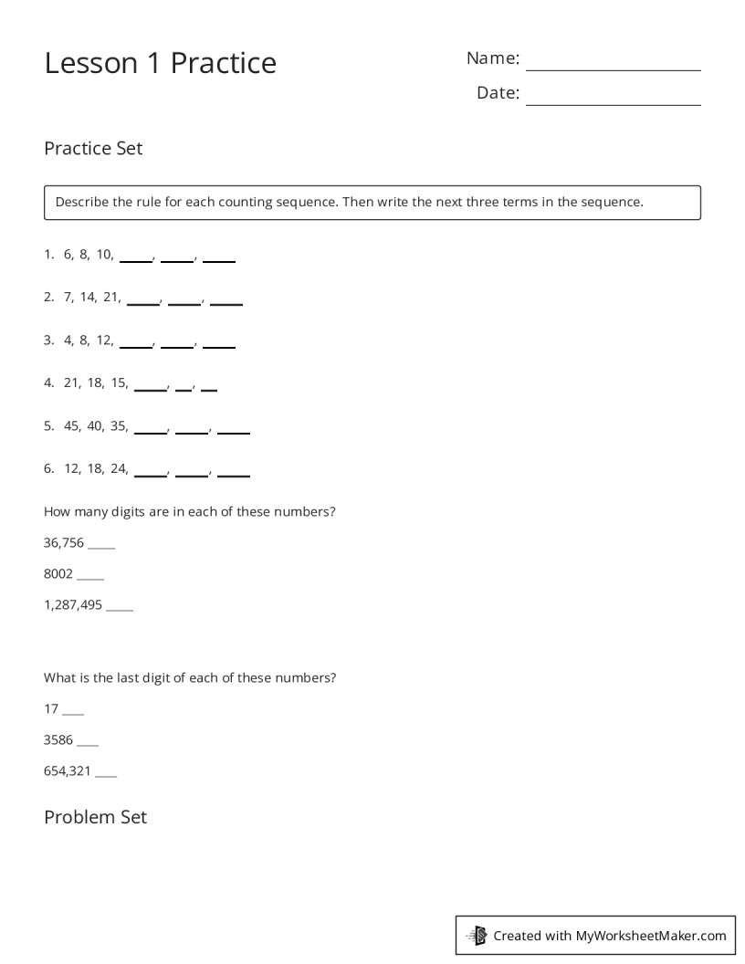 Lesson 1 Practice - My Worksheet Maker: Create Your Own Worksheets