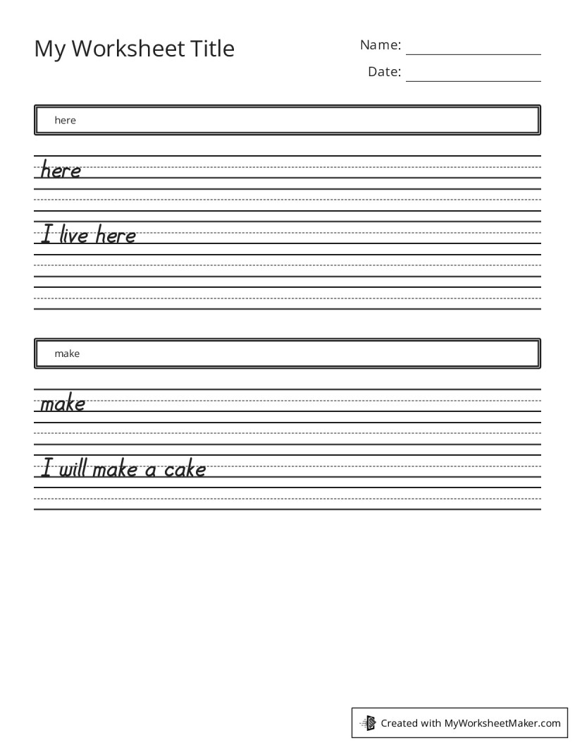 My Worksheet Title - My Worksheet Maker: Create Your Own Worksheets