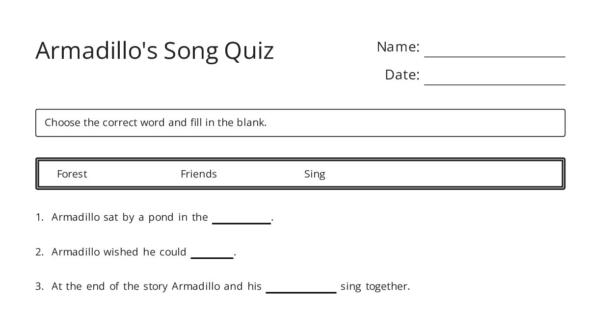 Armadillo's Song Quiz - My Worksheet Maker: Create Your Own Worksheets