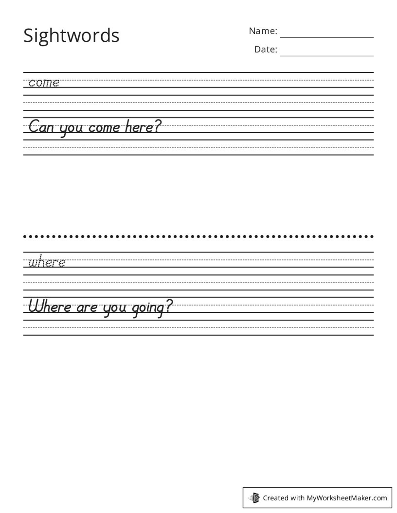 Sightwords My Worksheet Maker Create Your Own Worksheets