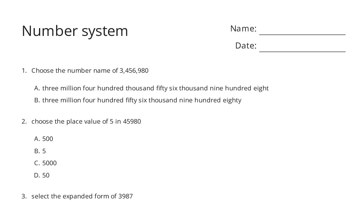 Number System My Worksheet Maker Create Your Own Worksheets
