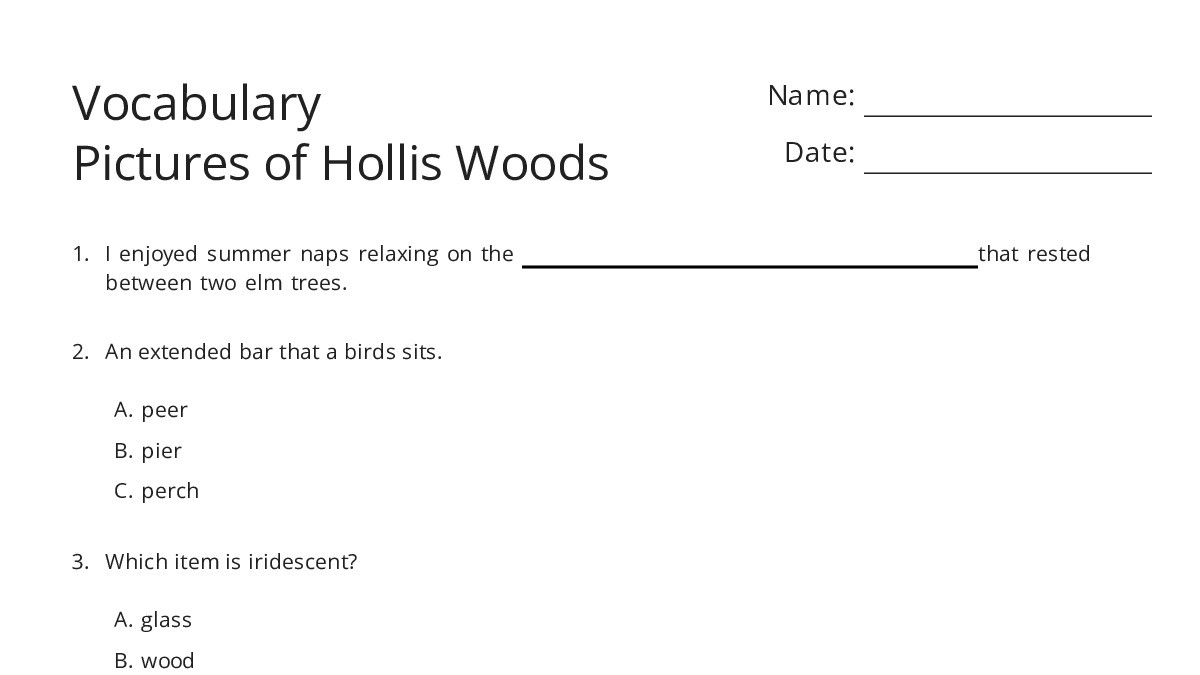 Vocabulary Pictures of Hollis Woods - My Worksheet Maker: Create Your ...