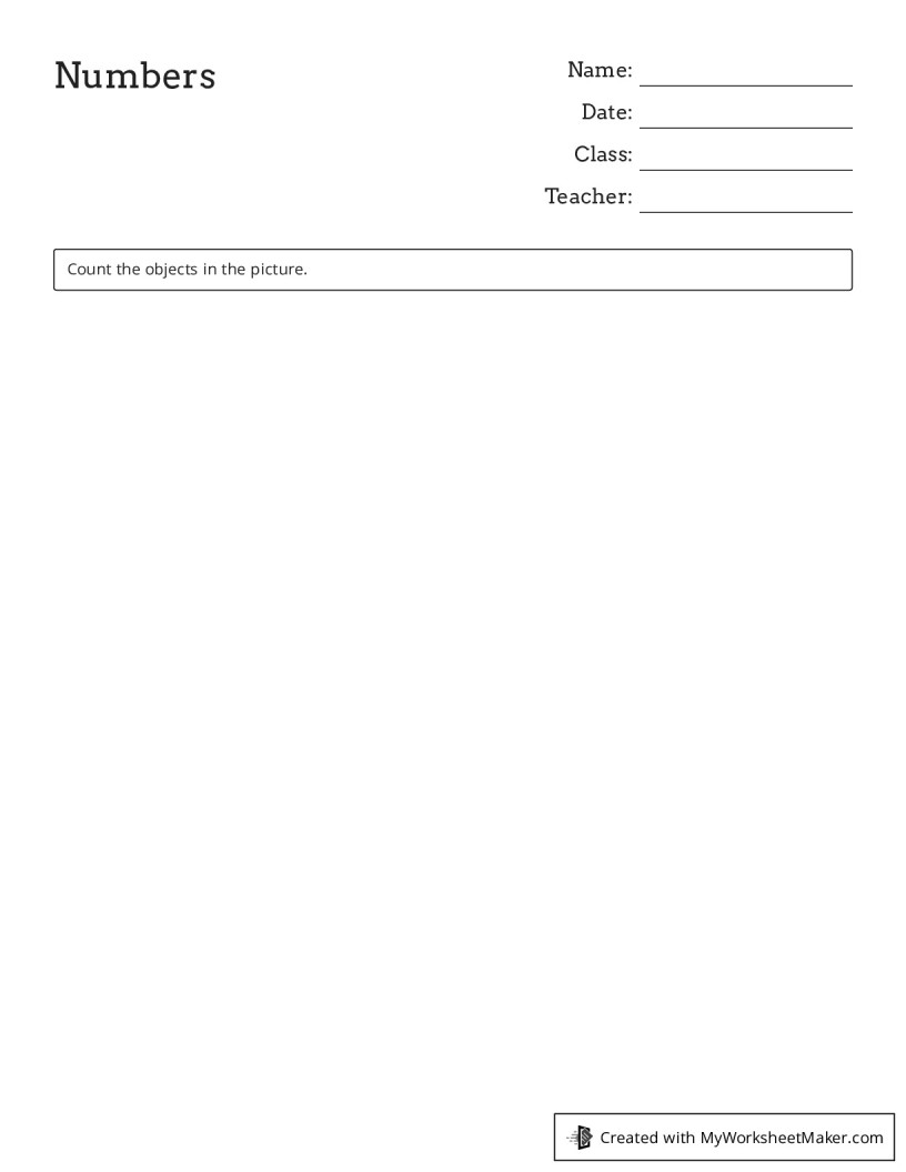 Numbers - My Worksheet Maker: Create Your Own Worksheets