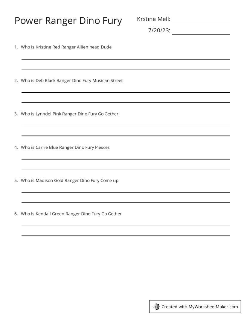 Power Ranger Dino Fury - My Worksheet Maker: Create Your Own Worksheets