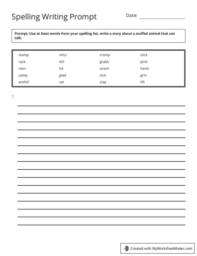 Spelling Writing Prompt - My Worksheet Maker: Create Your Own Worksheets
