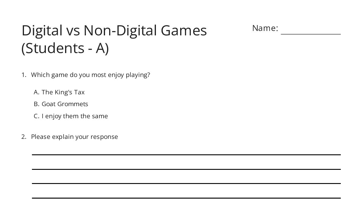 Digital vs Non-Digital Games (Students - A) - My Worksheet Maker ...