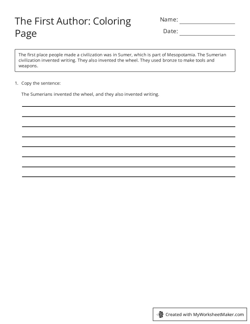 The First Author: Coloring Page - My Worksheet Maker: Create Your Own ...