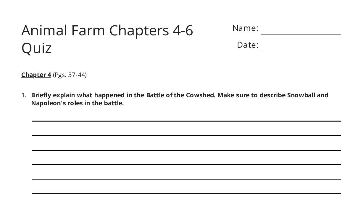 Animal Farm Chapters 4-6 Quiz - My Worksheet Maker: Create Your Own ...