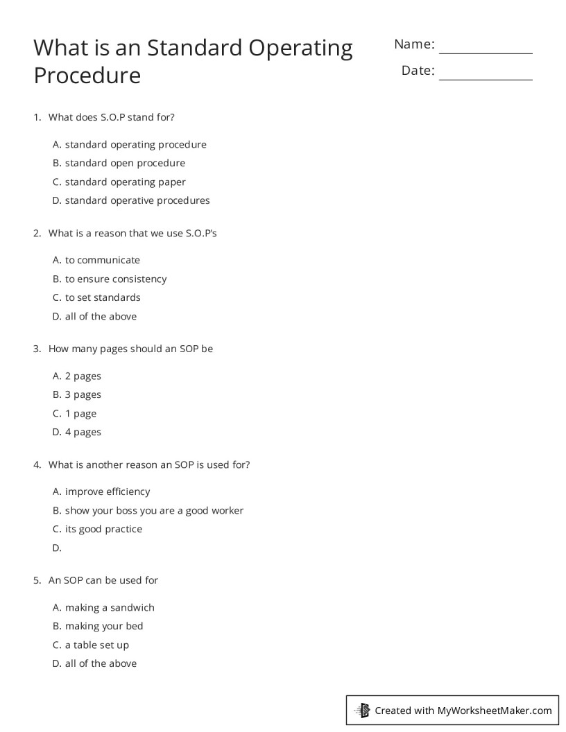 What is an Standard Operating Procedure - My Worksheet Maker: Create ...