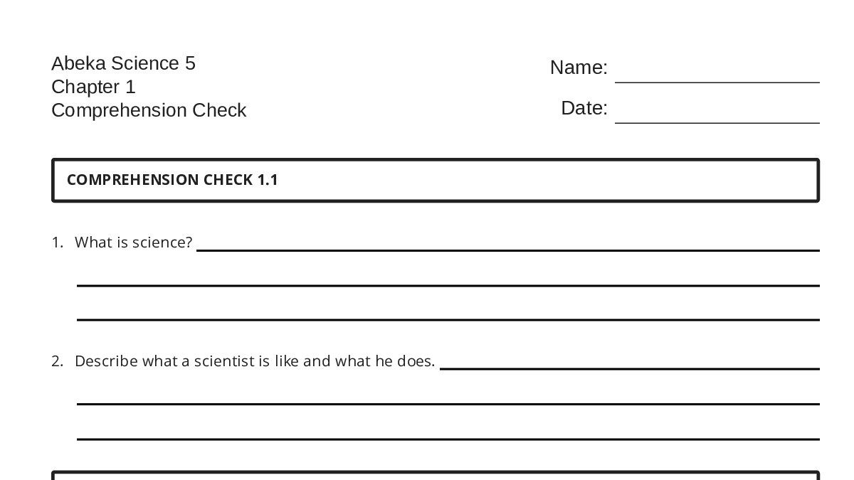 Abeka Science 5 Chapter 1 Comprehension Check - My Worksheet Maker ...
