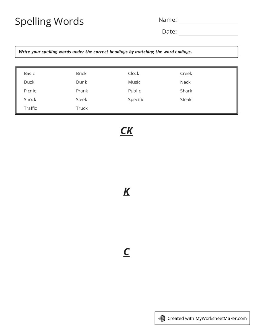 Spelling Words - My Worksheet Maker: Create Your Own Worksheets