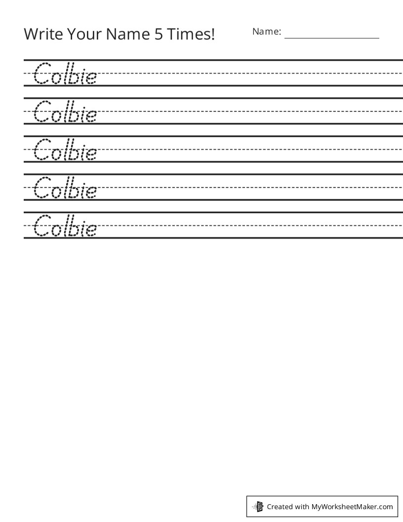 Write Your Name 5 Times! - My Worksheet Maker: Create Your Own Worksheets