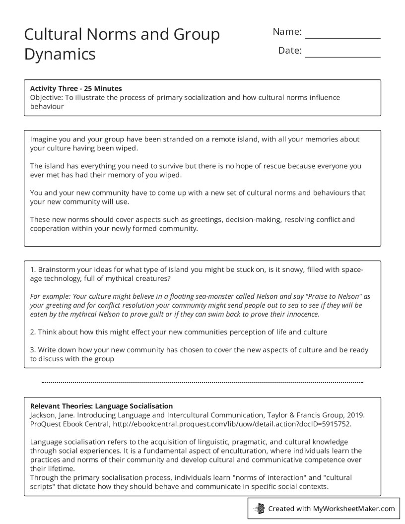 Cultural Norms and Group Dynamics - My Worksheet Maker: Create Your Own ...