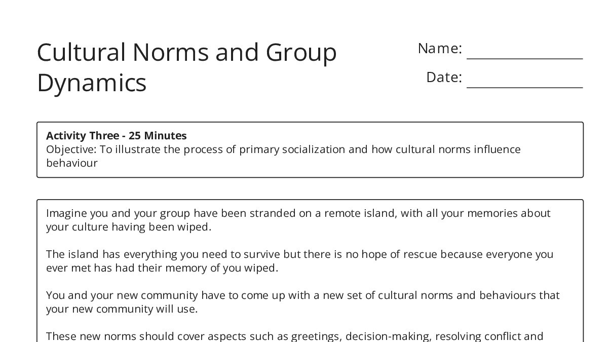 Cultural Norms and Group Dynamics - My Worksheet Maker: Create Your Own ...