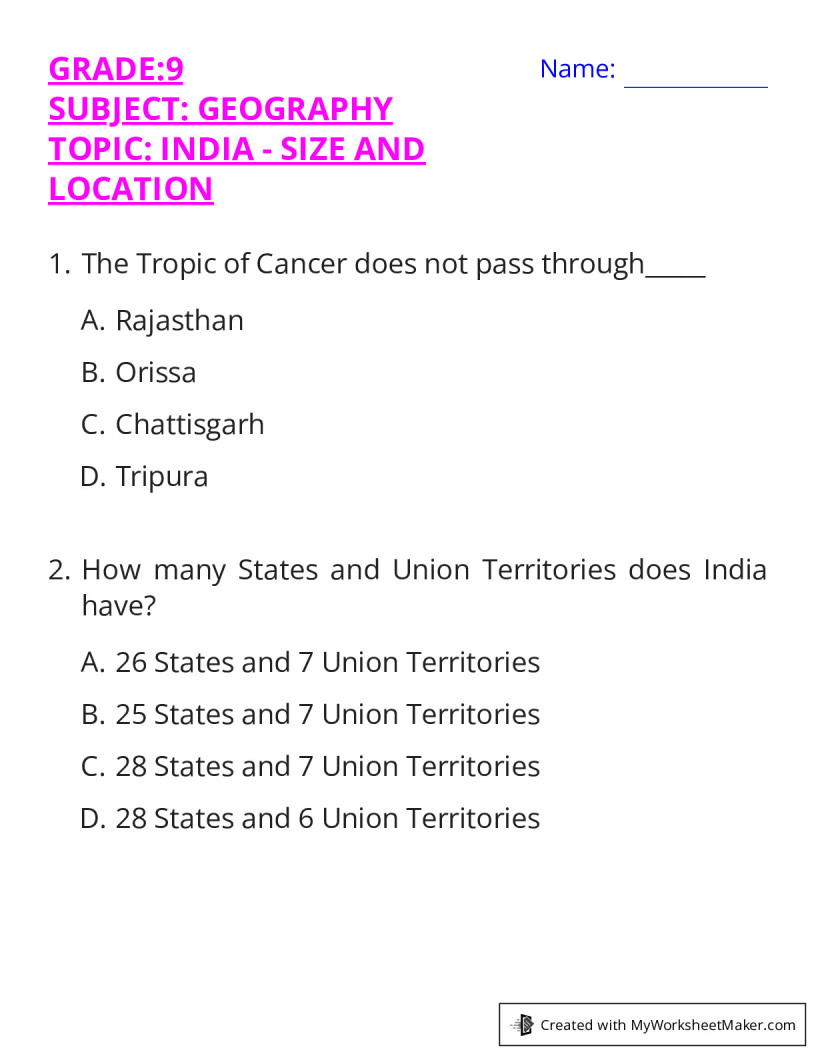 GRADE:9SUBJECT: GEOGRAPHY TOPIC: INDIA - SIZE AND LOCATION﻿﻿ - My ...